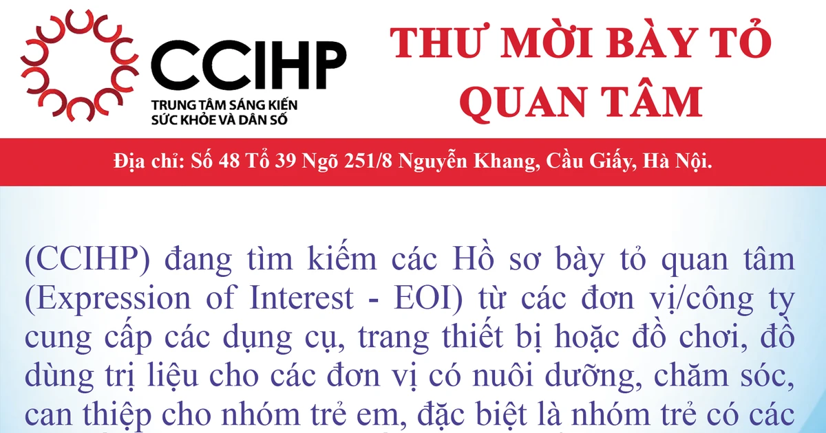 Trung tâm Sáng kiến sức khỏe và Dân số (CCIHP) mời bày tỏ quan tâm ...